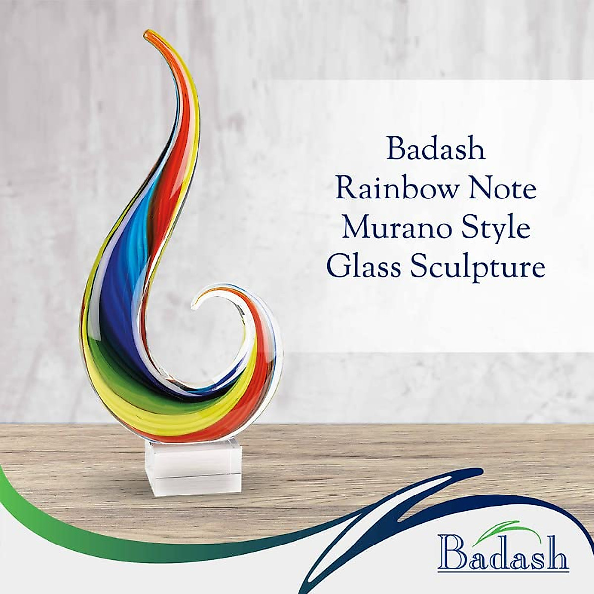 Badash Rainbow Note Murano-Style Glass Sculpture - Home Decor Glass Art - 16" Tall Mouth-Blown Glass Decor on Crystal Base - Contemporary Home Decor Accent Piece