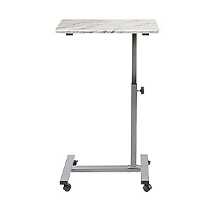 Seville Classics Airlift Height Adjustable Mobile Rolling Laptop Cart Computer Workstation Desk Table for Home, Office, Classroom, Hospital, w/Wheels, Overbed Sit Stand (24"), Faux Marble