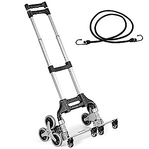 Goplus Stair Climbing Cart, Portable Folding Aluminium Hand Truck Trolley Cart w/Bungee Cord, 6 Wheels, 180 lbs Capacity, Telescoping Handle, All Terrain Stair Climber Dolly for Luggage, Heavy Duty