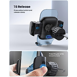 Lamicall Phone Holder Car Vent - Upgraded Spring Clip [Big Phone Friendly] Air Vent Cell Phone Mount for Car Hands Free Automobile Cradle Clip for iPhone, Android Smartphone, 4" to 7" Phone -Blue