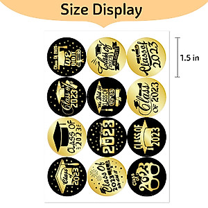 2023 Graduation Stickers, 240 Pieces Class of 2023 Grad Circle Stickers, Graduation Envelope Seals Candy Label Stickers (12 Design) - Black Gold