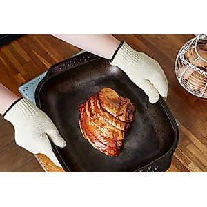 Brandobay Heat Resistant Oven Gloves - Grilling Cooking Gloves - Extreme Heat Resistant - Long and Thick Protection Gloves for Grilling, Cooking, Baking, Fireplace, Barbecue, Stove, Camping (One Pair)