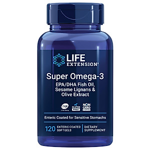 Life Extension Super Omega-3 EPA/DHA Fish Oil, Sesame Lignans & Olive Extract – Heart Health, Brain Health, Inflammation Health Support, Gluten-Free, Enteric-Coated, Non-GMO, 120 Softgels
