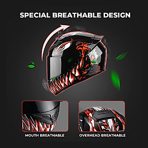 HTLNUZD Full Face Motorcycle Helmet Racing Motocross Helmets with Pinlock Compatible Clear&Tinted Visors DOT Model Approved Street Bike Helmet (XXL, Venom)