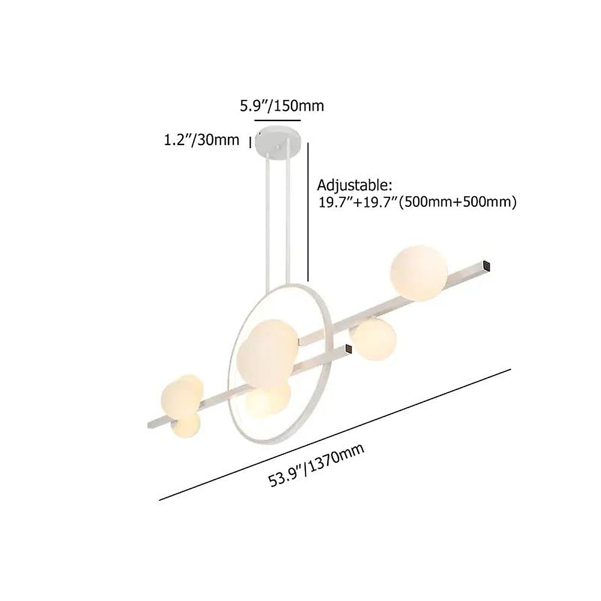 JiuZhuo Minimalist 54.3 Inches 10-Light Glass Globe Shade Sputnik Kitchen Island Light in White,Metal, Glass Shade Linear Pendant Light