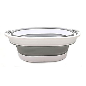 SAMMART 34L(8.98 Gallon) Set of 2 Collapsible Plastic Laundry Basket-Oval Tub/Basket-Foldable Storage Container/Organizer-Portable Washing Tub-Space Saving,Water Capacity 29L(7.66 Gallon) (2, Grey)