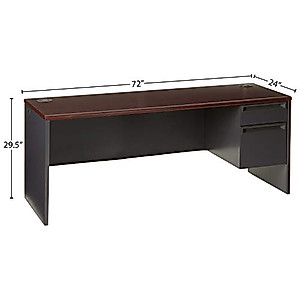 HON 38000 Series Right Pedestal Credenza, 72w x 24d x 29-1/2h, Mahogany/Charcoal