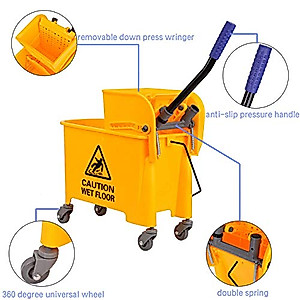 TryE Industrial Mop and Bucket with Wringer Set 5 Gallon 21Qt Plastic Combo Bucket with Wringer on Wheels for Home and Commercial Cleaning Yellow
