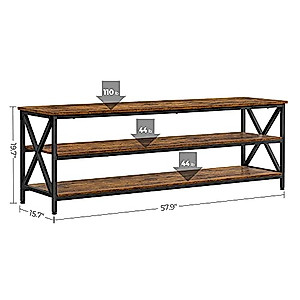 VASAGLE TV Stand for up to 65 Televisions, Media Console with Shelves, 3-Tier Storage, and X-Shape Steel Frame, 57.9 x 15.7 x 19.7 Inches, Rustic Brown