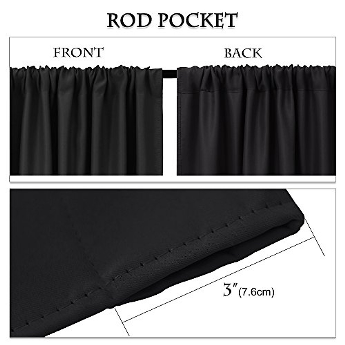 PONY DANCE Black Out Window Curtains - 2 Panels Thermal Curtain Drapes Insulated Window Treatments Light Block Short Blinds Rod Pocket for Small Window, W 42 x L 54 inches, Black, One Pair