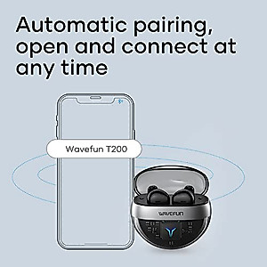 WAVEFUN Wireless Earbuds, T200 Bluetooth Headphones Semi-in-Ear Wireless Earphone Transparent Bluetooth Earbuds Deep Bass Music/Gaming Mode Clean Calls with Mic Premium Sound Headset