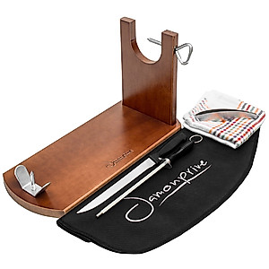 Professional Ham Stand Lacquered with Ham Knife + Sharpening Steel + Ham Cover + Kitchen Cloth + Tongs - Ham Holder Ideal for Serrano Ham, Iberico Ham and Italian Prosciutto - Jamonprive