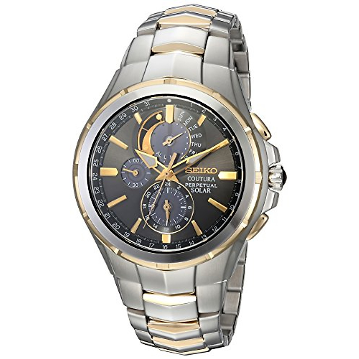 SEIKO SSC376 Watch for Men - Coutura Collection - Two-Tone Stainless Steel Case & Bracelet, Light-Powered, 6-Month Power Reserve, Perpetual Calendar, and 100m Water Resistant