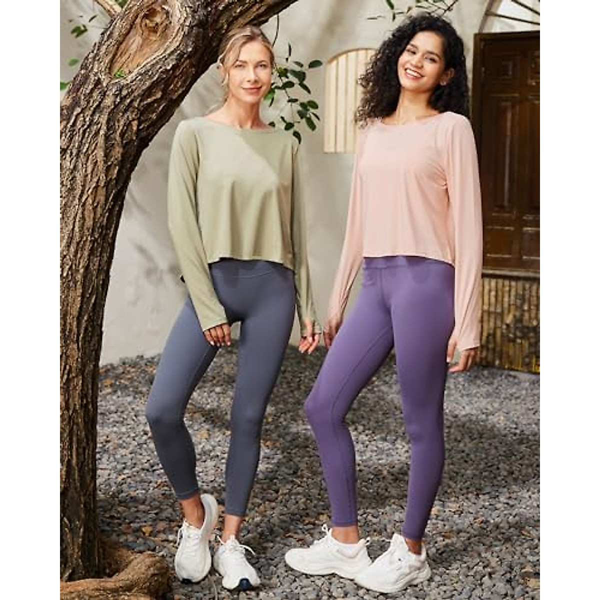 G4Free Workout Shirts Women Loose Fit Long Sleeve Work Out Tops Gym Basic Boxy Running Crop Shirts Thumb Holes Tee(Pink, M)