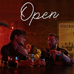 LIYUNEON Open Neon Signs, Cool White Led Neon Lights USB Powered, Signs for Wall Decor, Restaurant Bar Salon Stores Hotel, Wedding, Engagement Party ,Bedroom Decor, Neon For Bedroom Home Aesthetic Room Decor，Neon Sign Bar(15.75x9.45in) (Open)