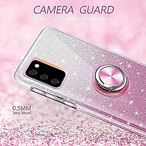 KSWOUS for Galaxy A03S Phone Case with Screen Protector [2 Pack], Glitter Sparkly Bling Pink Protective Cover with Kickstand for Women Girls Slim Shockproof Case for Samsung A03S Case (Pink)