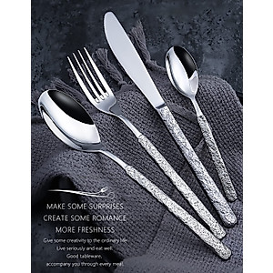 IKXO 35 Piece Silverware Set,Stainless Steel Silverware Set, Modern Sleek Flatware Set, Include Knife/Fork/Spoon & Long Teaspoon/Salad Fork Mirror-Polished & Dishwasher Safe Cutlery