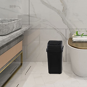 Idotry 1.8 Gallon / 7 Liter Plastic Trash Can, Small Garbage Bin with Swing Lid, Black