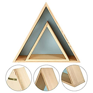 VOSAREA 2Pcs Wood Triangle Floating Shelf Wall Mount Geometric Wooden Box Hanging Shadow Boxes Display Rack Wall Decor for Bedroom Nursery Living Room