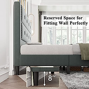 iPormis King Size Platform Bed Frame, Velvet Upholstered Bed Frame with Button Tufted & Nailhead Headboard, Wooden Slats Support, No Box Spring Needed, Noise-Free, Gray