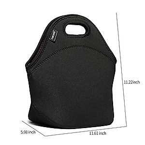 Black 4mm Neoprene Lunch Bags for Men Large Insulated Tote Bag With Zipper for Adults Women - FUNLAVIE
