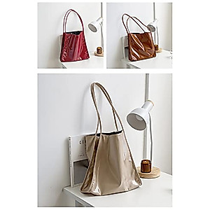 Ulisty Women Patent Leather Bag Soft Tote Bag Casual Shoulder Bag Fashion Handbag black