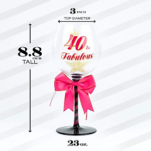 SAY HO UM 40 and Fabulous Birthday Wine Glass for Women | Fun Gift for Woman Turning Forty Years Old | Mom, Best Friend, Aunt, Sister, Cousin, Co-Worker | Big 23 oz, 8.8 Inch Tall Wine Glass