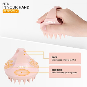 AIMIKE Hair Scalp Massager Shampoo Brush, Soft Silicone Scalp Brush Hair Scrubber, Hair Washing Scalp Exfoliator Brush for Dandruff, Shower Hair Scrubber & Wet Dry Scalp Massager - Pink