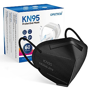 OPECTICID KN95 Face Mask 60 PCS, KN95 Masks Black Individually Wrapped Breathable 5-Layer Filter Efficiency≥95% Certified Disposable Face Masks