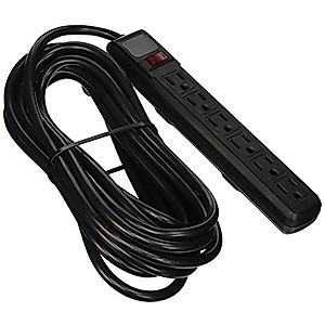 CableWholesale 845-51W1-12225 Surge Protector, Flat Rotating Plug, 6 Outlet, Black Horizontal Outlets, Plastic, Power Cord 25-Feet