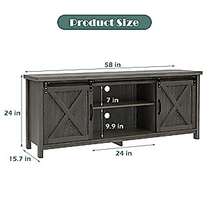 GAZHOME Modern Farmhouse TV Stand with Sliding Barn Doors, Media Entertainment Center Console Table for TVs up to 65”,2-Tier Large Storage Cabinets,Rustic TV Stand for Living Room Bedroom,Dark Grey