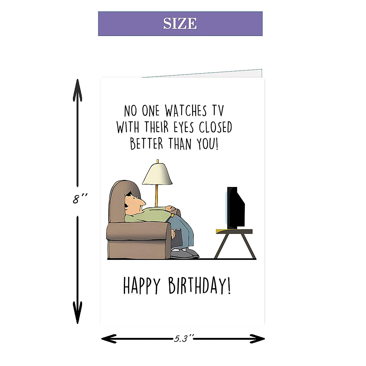 XXDJLP Funny Birthday Card for Men Women, Happy Bday Gift for Uncle, Hilarious Birthday Card for Dad, Husband, Grandpa, Humor Fathers Day Card, Watches TV with Eyes Closed Card