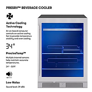 Zephyr Presrv 24" Wine Fridge & Beverage Refrigerator Single Zone Under Counter - Mini Wine Cooler Cellars Small Beer Fridge Cabinet Drink Chiller Freestanding Wine Beverage Cooler,13 Bottles, 84 Cans