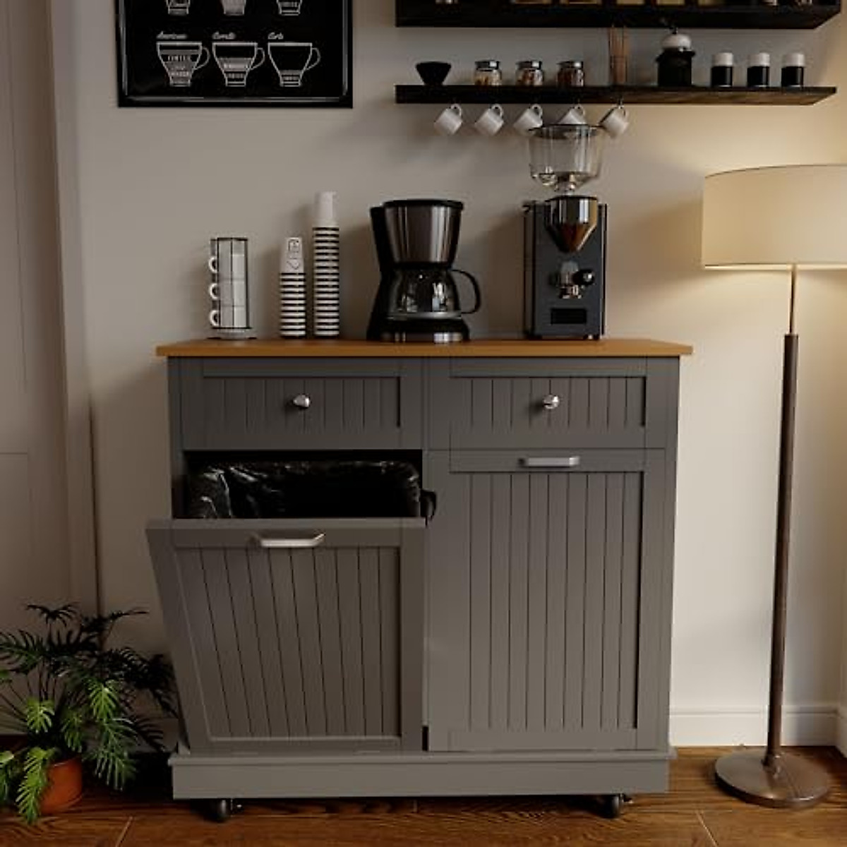 Alorksi Kitchen Island with Trash Cabinet