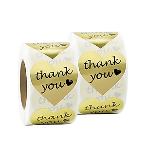 1000PCS Gold Thank You Stickers, 1.5" Thank You Stickers Roll,2Rolls Thank You Labels for Small Business, Packaging Bags,Wedding,Birthday,Christmas, Mother’s Day