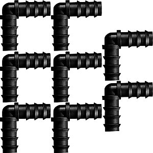 Maitys 8 Pieces Drip Irrigation Barbed Tee Fittings 1/2 Inch Universal Barbed Tee Fittings Connectors Drip Plastic Soaker Hose Connectors Hose End Stop, Black(Elbow)
