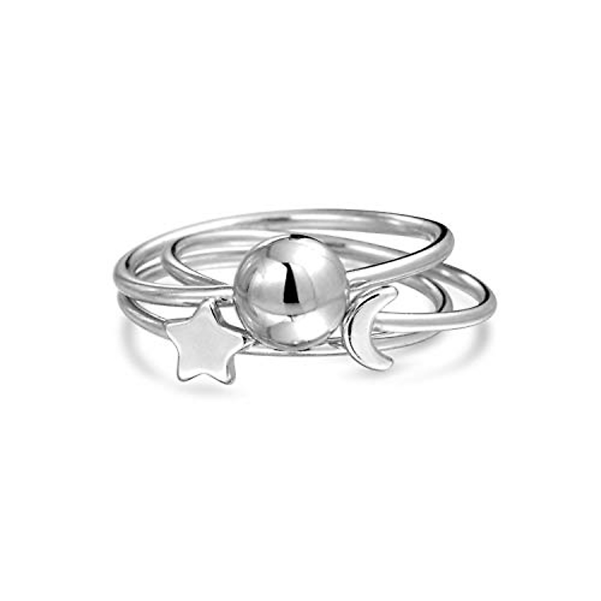 Bling Jewelry Minimalist Delicate Sun Moon Star Knuckle Thin 1MM Band Stackable Celestial Midi Three Ring Set For Women Teen .925 Sterling Silver
