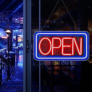 Open Sign With Adapter Neon Open Sign LED With 5 Adjustable Brightness Open Signs For Business Window Open Neon Sign Party Stores Shop Coffee Salon Hotel (Blue/Red-Horizontal) 16.5"X 9"