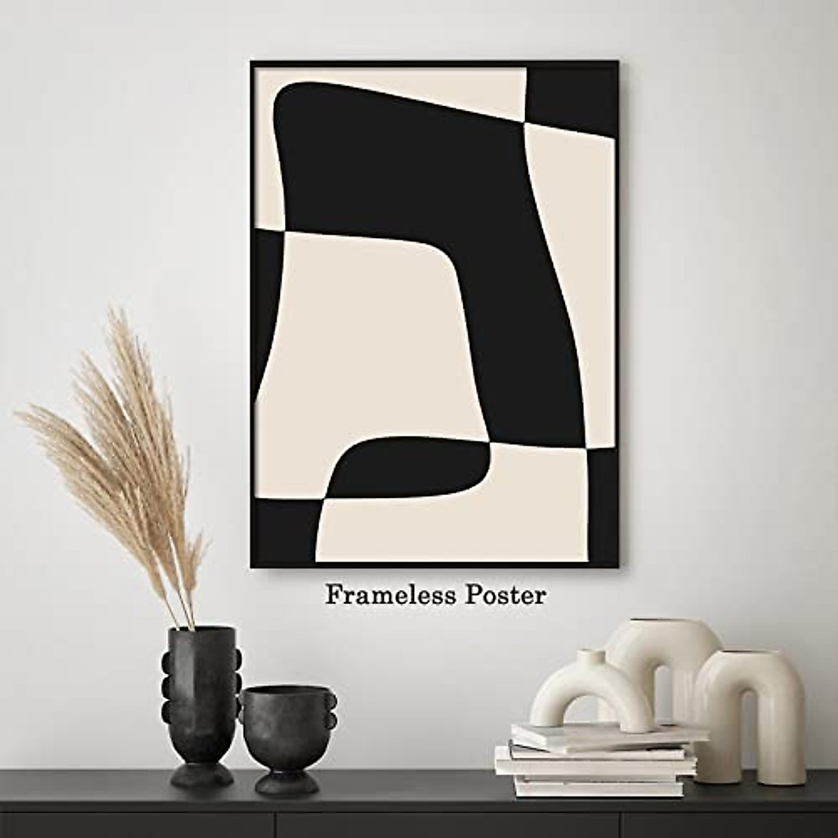 Black and Beige Canvas Wall Art Abstract Neutral Poster Beige Boho Wall Art Abstract Black Painting for Bedroom Decor Abstract Geometric Print Black and Beige Minimalist Wall Art 16x24inch No Frame