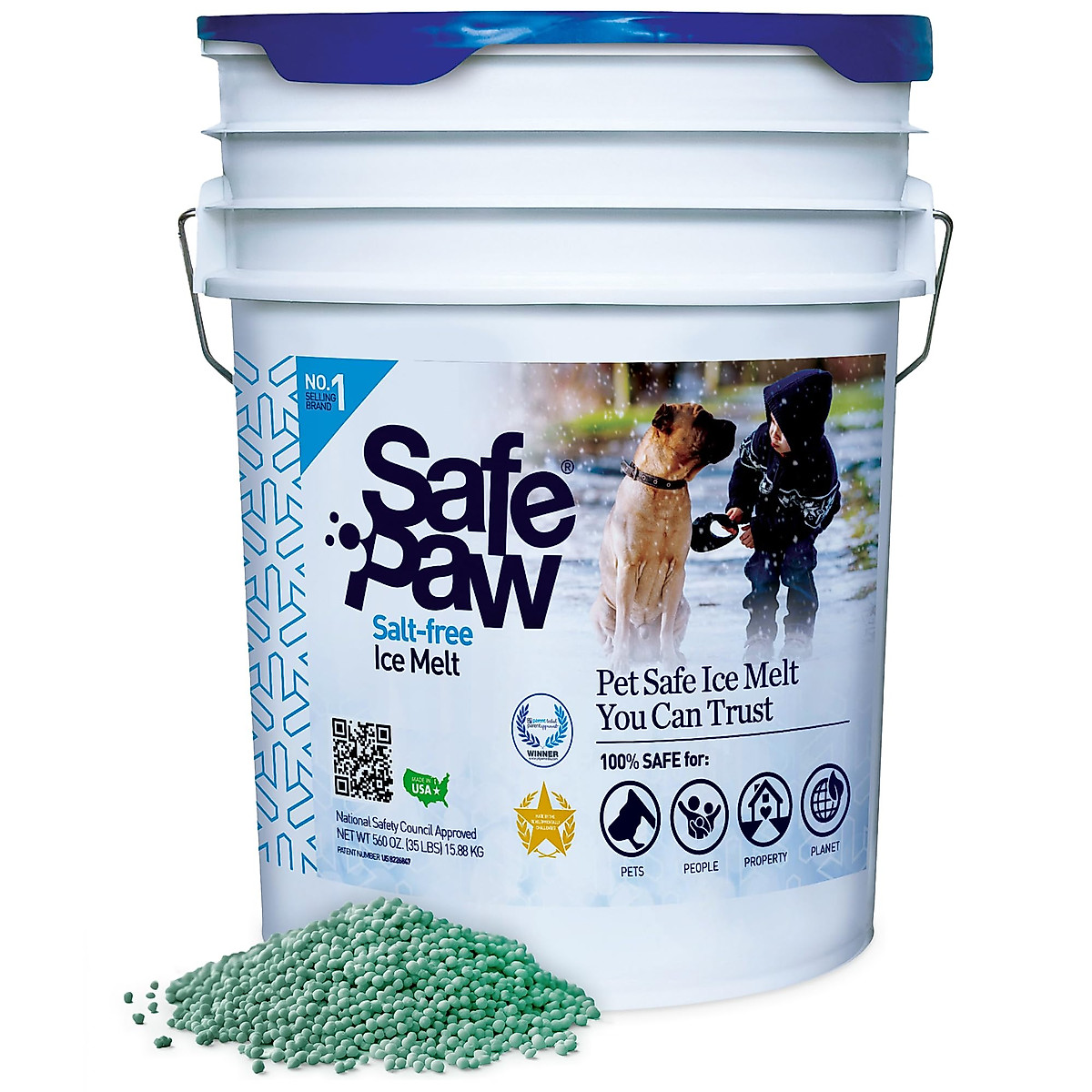 Safe Paw Pet-Safe Ice Melt, Salt & Chloride-Free Deicer, 35 Lbs - Non-Corrosive, Dog-Friendly Snow Melter for Concrete, Wood Decks, Driveways & Sidewalks, 100 Sq. Ft. Coverage Per Pound