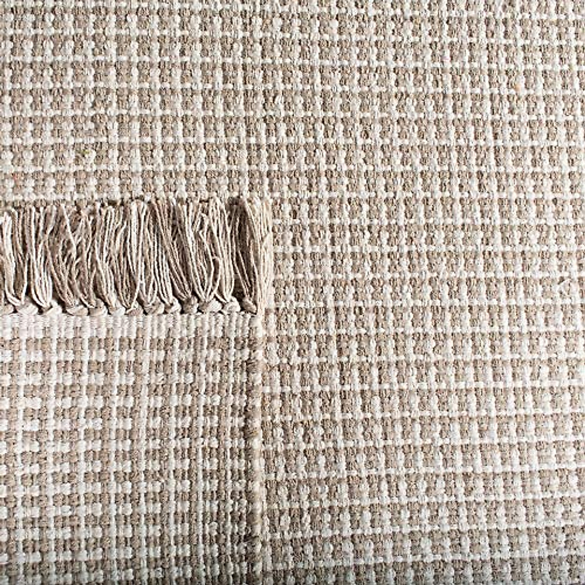 SAFAVIEH Montauk Collection 6' Square Ivory/Grey MTK340A Handmade Flatweave Boho Farmhouse Cotton Tassel Fringe Living Room Dining Bedroom Area Rug