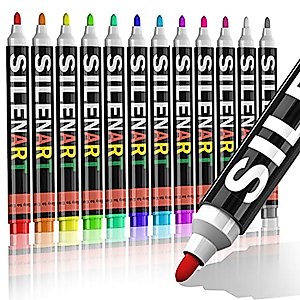 SILENART Chalk Markers for Chalkboard, Chalk Pens Fine Tips, Liquid Chalk Markers Erasable Neon Chalk Marker for Kids, Chalkboard Markers for Signs Labels Menu Board Window Glass - 12 Pack