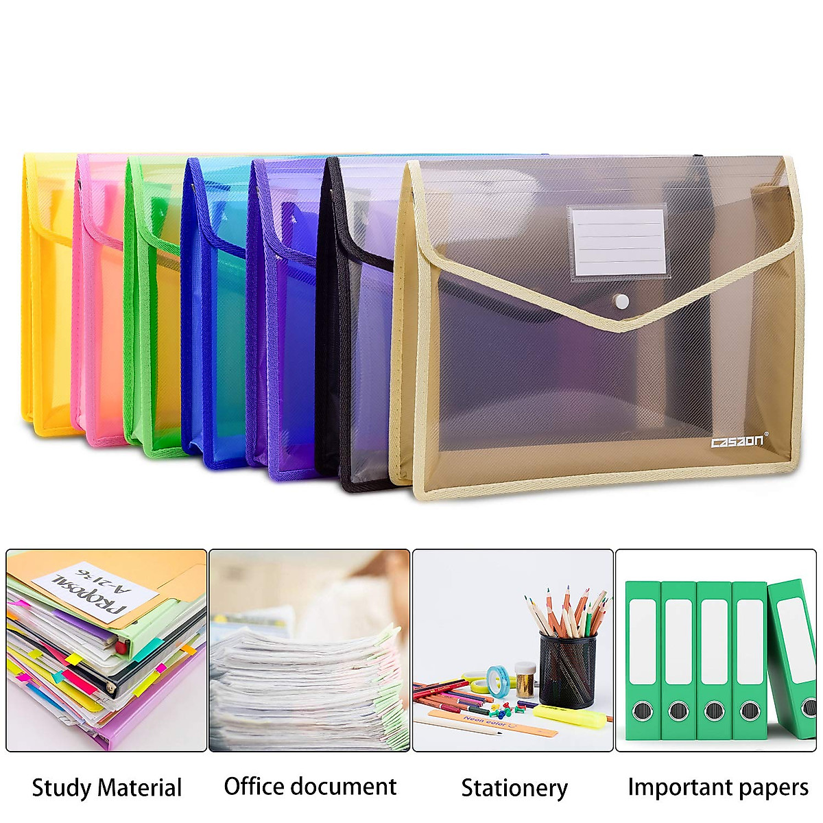7 Pack B4 Plastic File Folders Waterproof Transparent Expandable File Folder - Purple&Pink&Yellow&Green&White&Blue&Black