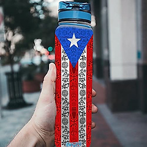 64HYDRO 32oz 1Liter Motivational Water Bottle with Time Marker, Puerto Rico Inspiration Motivation - HLZ1401005Z
