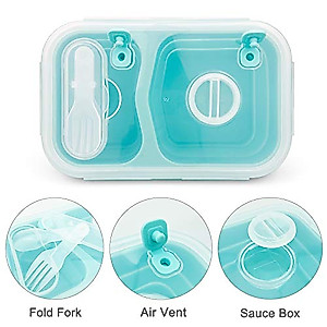CARTINTS Collapsible Silicone Lunch Box Silicone Lunch Containers Collapsible Bowls with Lids for Camping, Microwave and Freezer Safe, with 2 Compartments