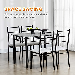 HOMCOM Kitchen Table and Chairs for 4, Modern Dining Table Set with Padded Sponge Cushion Chairs and Marble Textured Dining Table, Light Grey and Black