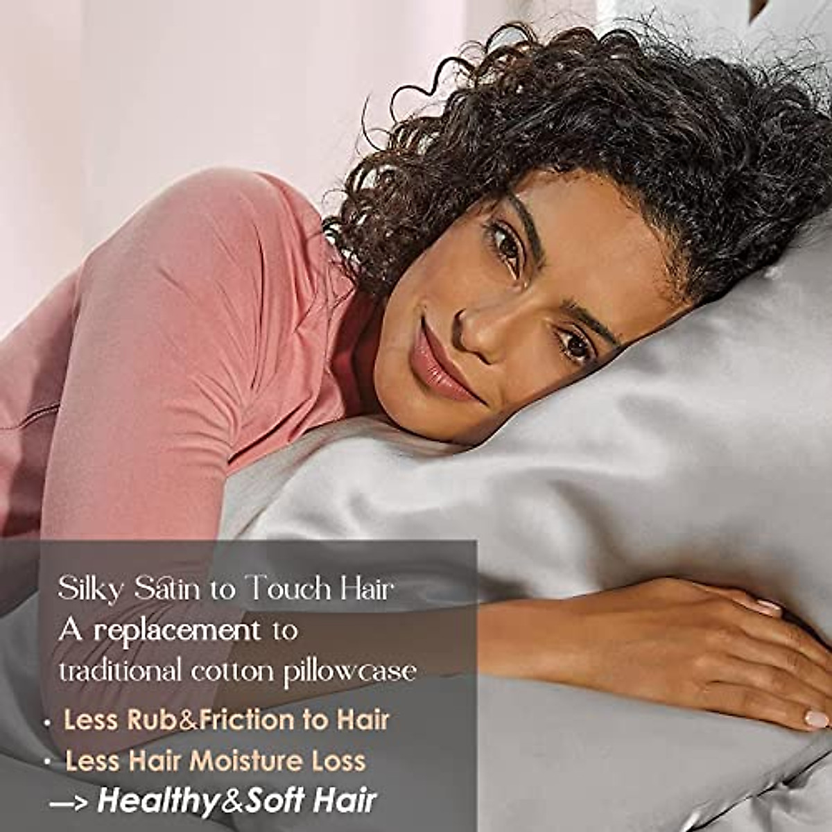 YANIBEST Satin Pillowcase for Hair and Skin Silk Pillowcase 2 Pack with Zipper Cooling Vegan Silk Pillowcase for Hair & Skin | King 20x36 inches