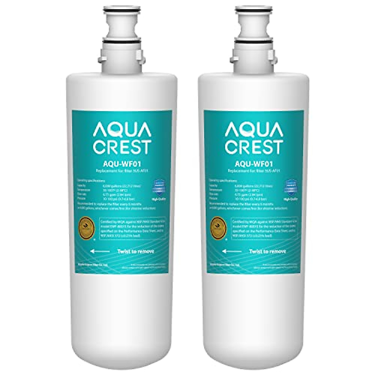 AQUA CREST 3US-AF01 Under Sink Water Filter, Replacement for Standard 3US-AF01, 3US-AS01, Aqua-Pure AP Easy C-CS-FF, WHCF-SRC, WHCF-SUFC, WHCF-SUF Water Filter, NSF/ANSI 42 Certified (Pack of 2)