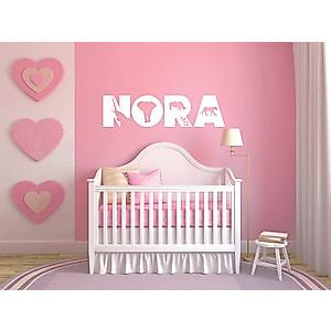 Safari Theme Custom Name Vinyl Wall Decal Sticker Art for Boys and Girls, Jungle Animals Bedroom and Nursery Room Decor for Kids