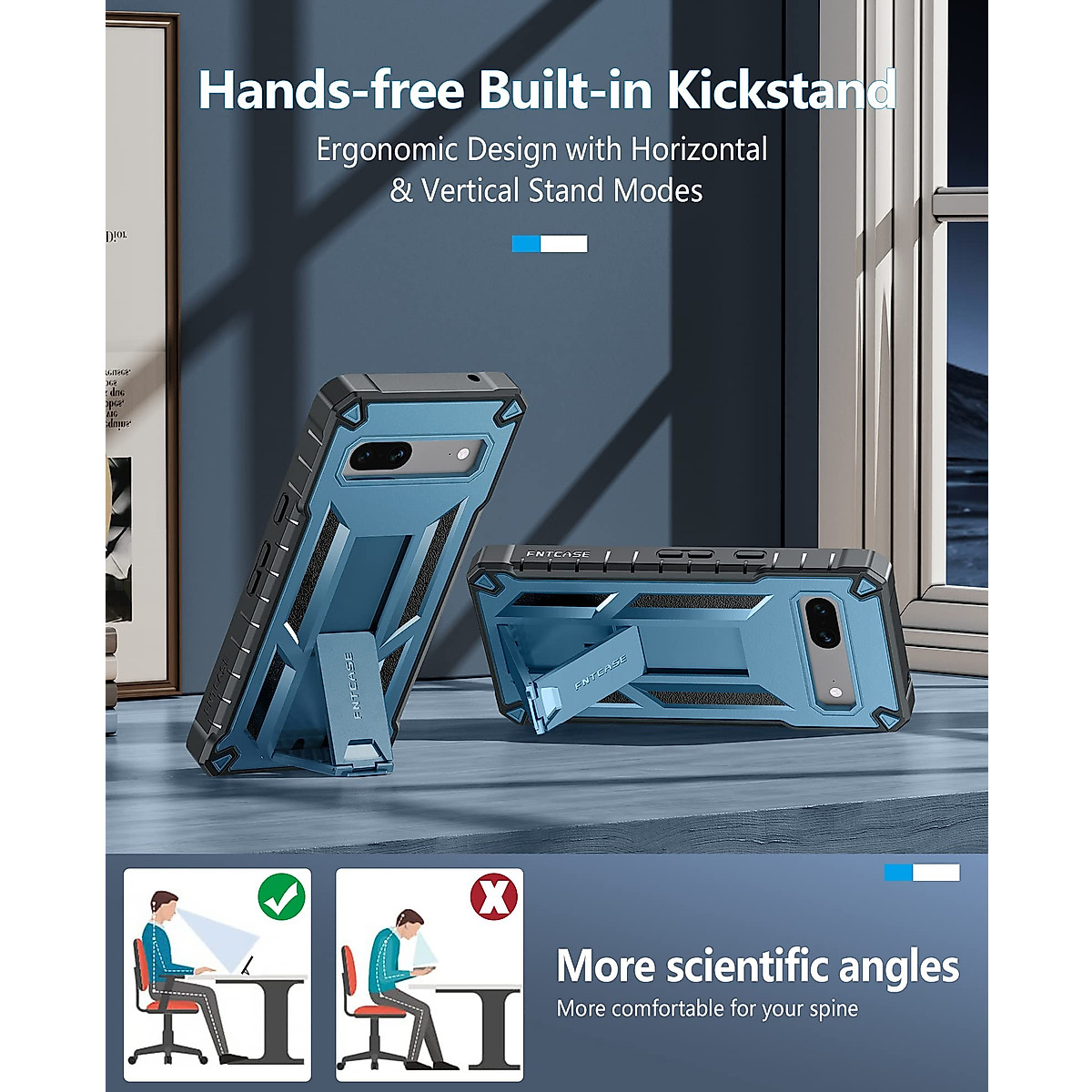 FNTCASE for Google Pixel 7a Case: Dual Layer Protective Rugged Shockproof Cell Phone Cover with Built-in Screen Protector & Kickstand | Military Grade Drop Heavy Duty Protection Tough 7A Case 6.1''